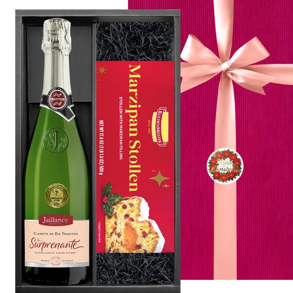 フランスのやや甘口のスパークリングワインとドイツ伝統のシュトーレンケーキのギフトセットご家族みなさんでもお楽しみいただけるセットです。お祝いやお礼の贈りものにおすすめ。◆ スパークリングワイン ◆希少なミュスカを用いた限定本数生産のスパーク...
