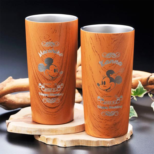 名入れ LXX ペアタンブラーセット ディズニー Disney 木目調タンブラー 440ml ミッキー&amp;ミニー 2点 専用BOX入り / プレゼント ギフト カップル 夫婦 結婚 記念 誕生日 祝い人気のディズニータンブラーにお洒落...