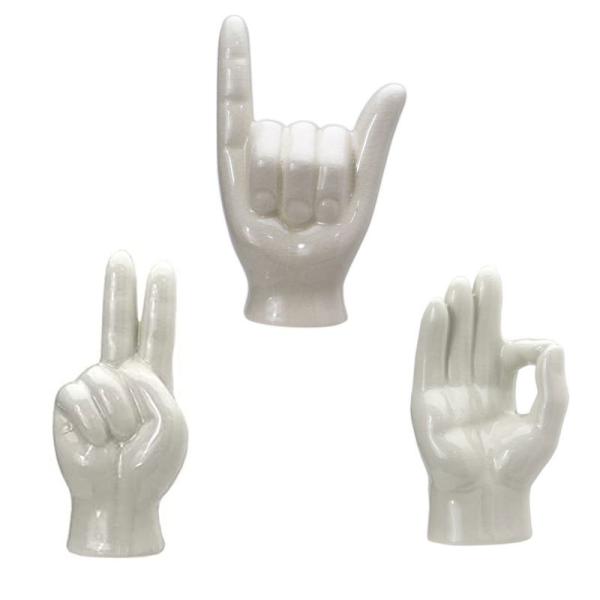 おしゃれでかわいいアロハポーズの手のオブジェ♪ポーセリン ハンドオブジェ ハングルースは、70 年台によく見かけた木製ハンドオブジェを貫入入りの陶器にて製作したオブジェです。アンティークのような風合いがおしゃれなので玄関雑貨やリビングのイン...