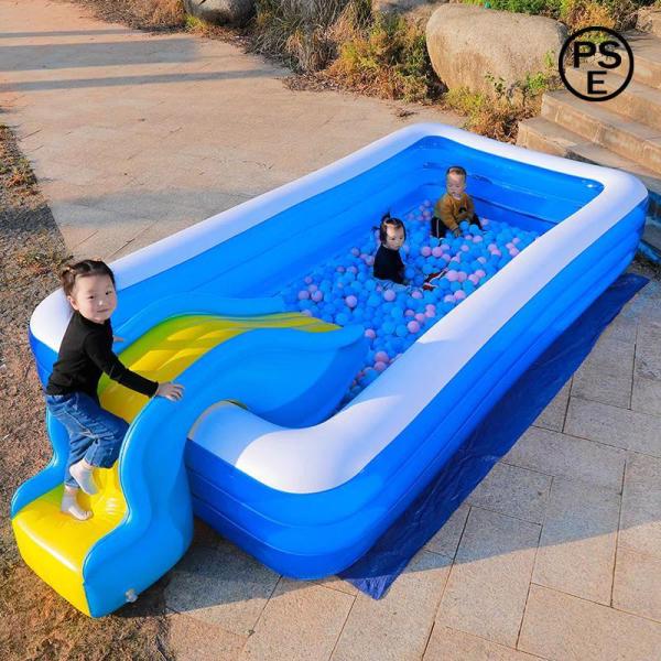 ? 大型家庭用プールは三層のPVC材質で作られ、より厚さし、安全無毒し、耐久性と耐熱性も高いのです。子供も安心で利用できます！? 高品質材質を採用するので、40度ほどに耐えるプールは高温中でも変形しません。高温で臭い匂いがするのも心配要りま...