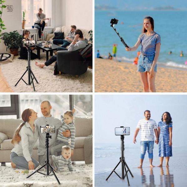 自撮り棒にもなるスマホ用の3脚です。家族写真や旅行中の撮影、テレビ通話など様々なシーンでお使い頂けます。三脚にはリモコン付属でタイマーを使わず好きなタイミングで撮影できます♪ 【商品詳細】対応スマートフォン：幅が10.5cm以内のスマートフ...