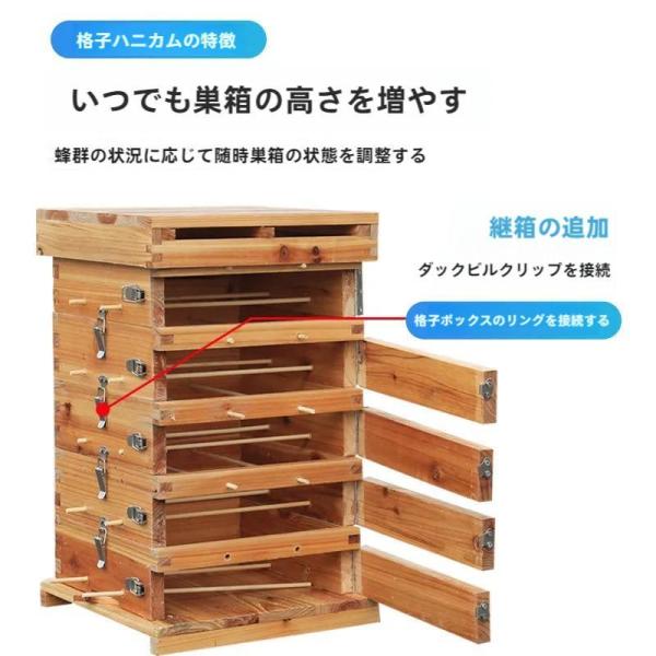 5階蜜蜂巣箱ミツバチ巣箱杉材養蜂箱キット焼彩仕上ワックスを煮る5階の格子箱防湿防虫防水簡単インストール
