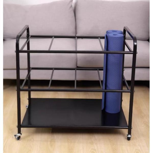 ヨガマット ストレージラック メタルヨガマットホルダーバスケット、 車輪付きフォームローラーヨガマット収納ローリングカート、 大容量の頑丈なヨガマットラッ