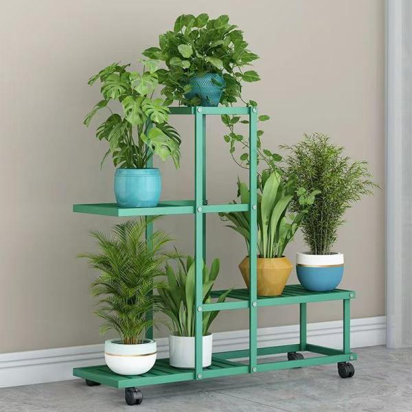 【商品名】：フラワースタンド　4段【商品サイズ】：約幅62×奥行26×高さ60.5cｍ【カラー】：ホワイト / グリーン【許容荷重】：約40キロ■素材：スチール■製品重量：約3.0kg■商品紹介【フラワースタンド 4段】庭だけでなくベランダ...