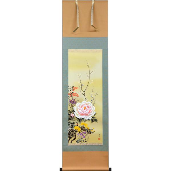 年中掛けられる掛軸です。色とりどりの四季の花が御部屋を明るく演出してくれます。 年中掛けられます。◆サイズ　仕様長さ164cm×幅44.5cm（尺三立）  工芸品　紙箱入り 