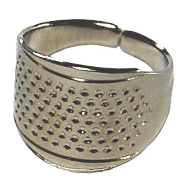 指貫　鉄製ニッケルメッキ大甲丸品番：16171入数：1サイズ：フリーサイズ材質：用途：指貫針の頭を指ぬきにあて、親指と人差し指で軽くつかみながら針を持つと、きれいに早く縫えるようになります。フリーサイズ金属製。