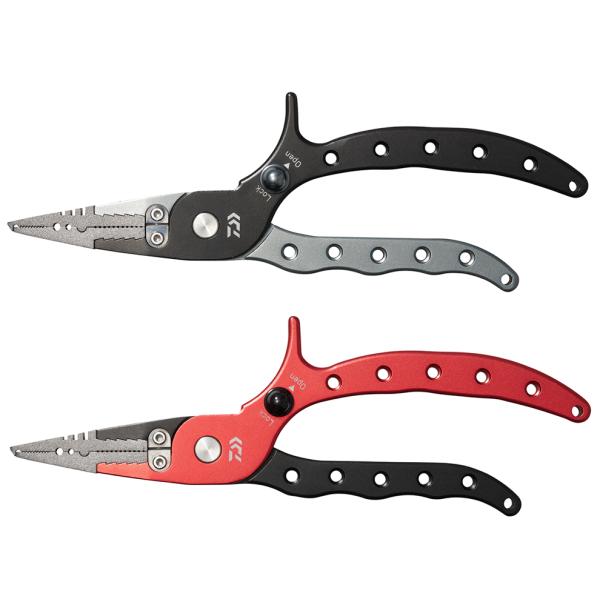 カラー:ブラック/レッド標準自重（g）:約135全長（mm）:約200適合リングサイズ:#2〜#7小型スプリットリング対応ワンタッチロック機能付き軽量アルミプライヤー■小型スプリットリング対応（＃2-＃7）■アルミプライヤーで軽量化を実現■...