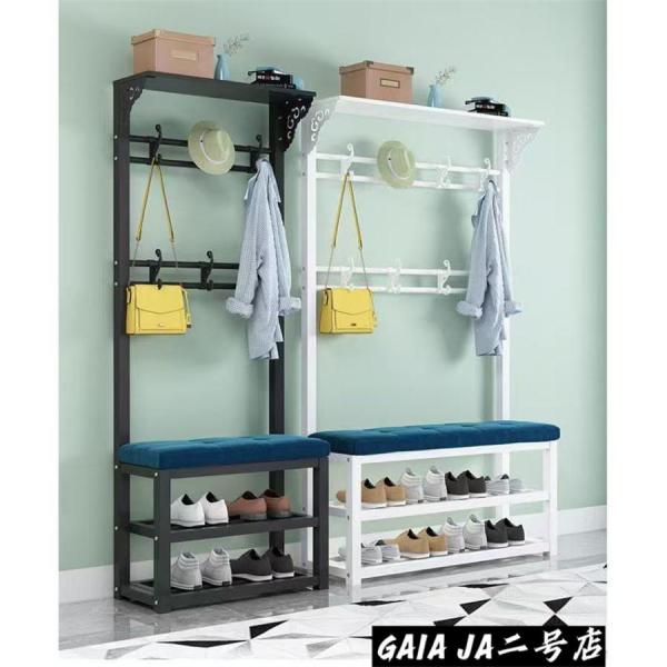 玄関ベンチ 玄関 ハンガーラック スツール 服掛けスタンド 靴棚 座席付 玄関収納 ベンチハンガー 2段シューズラック ベンチ 椅子 コート掛け