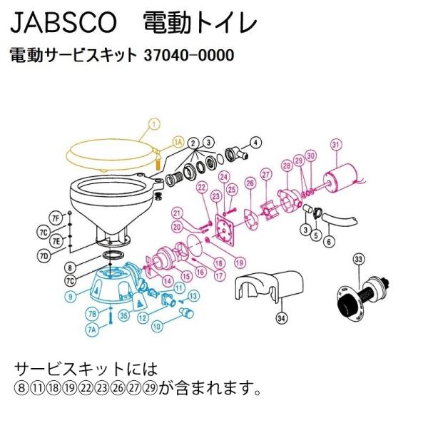 ■ ジャブスコ マリン 電動トイレ用 電動サービスキット 37040-0000 ■ジャブスコ マリン電動トイレ用の電動サービスキット です。※画像の８、11、18、19、22、23，26、27、29が含まれます。 ---------船舶用 ...