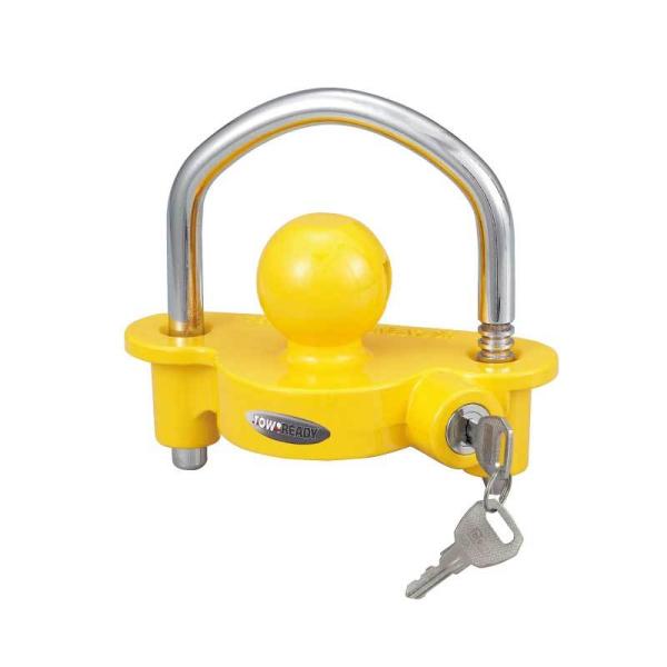 トレーラーを盗難から守る強力ロックです。高強度のU字型ステーとヒッチボール組み込み型ロックで、ヒッチカプラーを挟み込むようにして強力にロックします。1-7/8、2、2-5/16インチのヒッチボールに適合するカプラーに取り付け可能です。