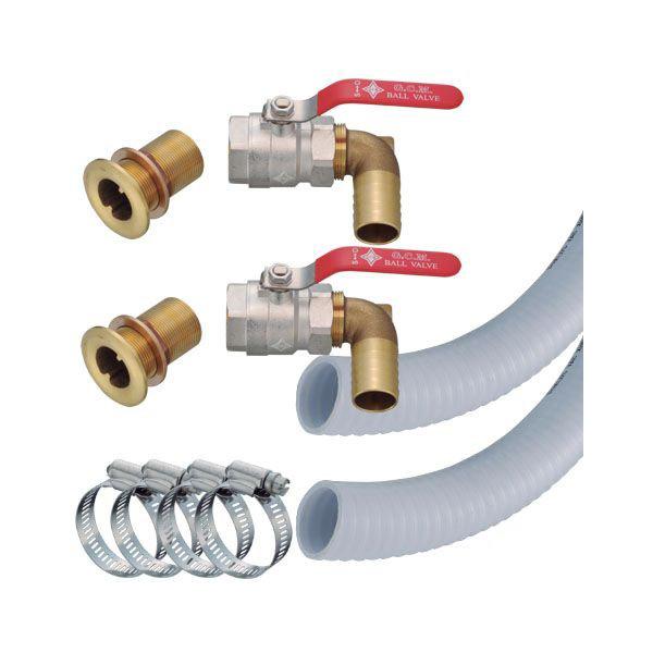 ■ＴＭＣ電動マリントイレ専用の、配管セットです。【セット内容】・ボールバルブ＆スルハルセット：25mm(1”)【品番：27706】 ｘ各２個・サニタリーホース：25mm(1")【品番：27773】全長1.5mｘ２本・ホースバンド： AK14...