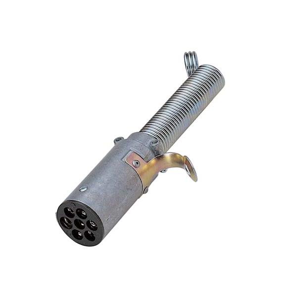 トレーラーと牽引車を連結した際の、ウィンカーやストップランプなどのトレーラー側の配線プラグです。アース、駐車灯、左ウィンカー、右ウィンカー、ストップランプ、テールランプ、バックランプの7ピン配線用。小糸製作所製。