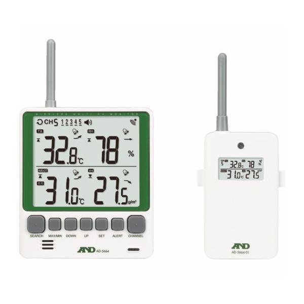 ◆仕入先取り寄せ品　約２〜３営業日で発送になります。離れた場所の温湿度や熱中症指数WBGT、絶対湿度VHをワイヤレスで表示熱中症の危険性や季節性インフルエンザの流行を知るために。・AD-5664SETは親機1台と子機（AD-5664-01）...