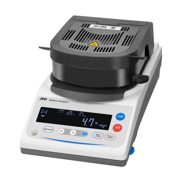 仕様・規格 ●加熱方式：400Wハロゲンランプ●試料皿の温度設定の範囲：30℃〜200℃（1℃ステップ）●測定モード：標準モード、タイマーモード、カスタムモード●加熱パターン：標準加熱、緩速加熱、ステップ加熱、急速加熱●測定単位：水分率（加...
