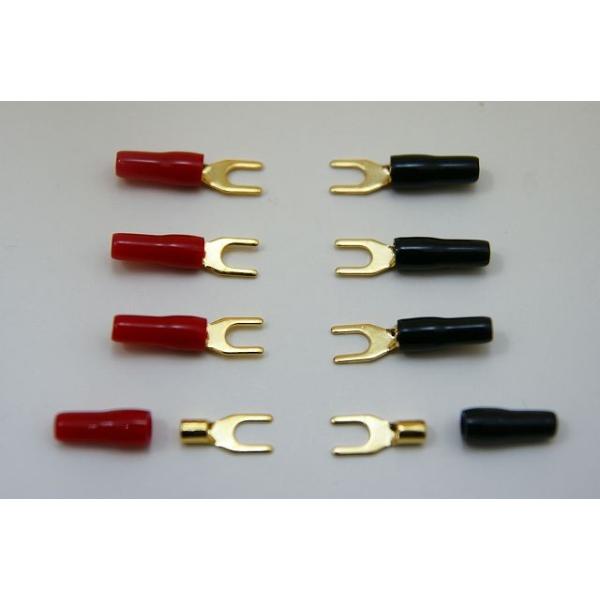 高品質 24Kゴールドメッキ端子■「Y型-14ゲージ用」（OGT-14G）赤黒チューブ付の各4セット（計8個）24K金メッキ端子は、表面が柔らかくターミナルの接合部における表面積をかせぐ事ができます。又経年劣化に強く安定した伝導率を長期間に...