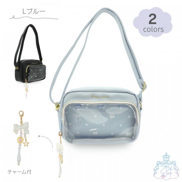 商品説明:前面クリアポケットには好きなキーホルダーやぬいぐるみを入れられて、推し活も楽しめるショルダーバッグです。リボンビーズのチャーム付き♪■本体開閉部分：ファスナー■外ポケット×1、内ポケット×1■ショルダーベルト長さ調節可能■チャーム...