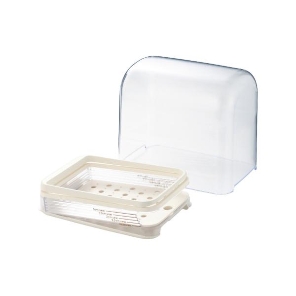 ホームベーカリーで焼いたパンが上手くスライスできない…とお悩みのかたにオススメ！新発想『ナナメカット』で、焼きたてパンを最後の一枚まで上手にスライスできます。パンの保管に便利なフード付きタイプです。