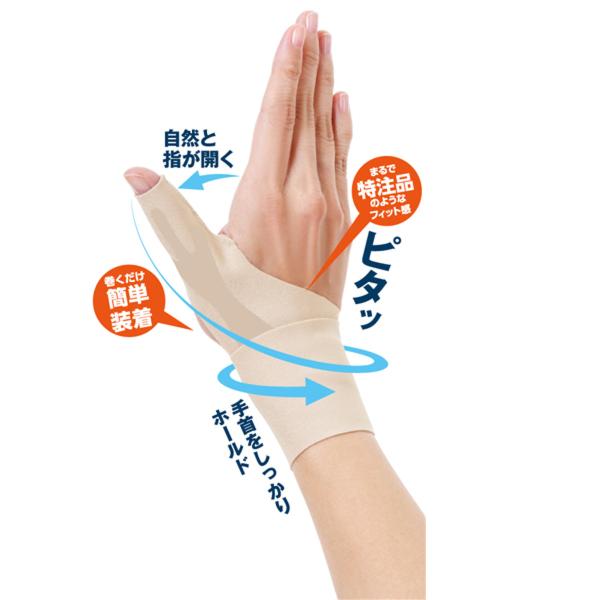 まるでオーダーメイドのフィット感！動きやすいのにズレにくい。薄いのにパワーはしっかり。ズキッとくる親指・手首をセンタークロスボーンがしっかりサポート。【巻くだけ簡単装着・まるで特注品のようなフィット感】・手首をしっかりホールド・指にしっかり...