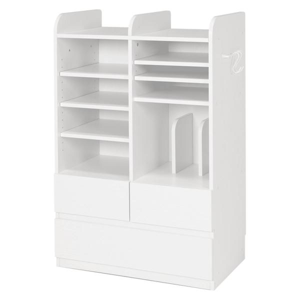 可動棚と引出し収納で教科書やプリント類、文房具なども収納可能。片付けの習慣づけに。【注意事項】・販売ページ内に記載しております通り当該商品はメーカー取り寄せ商品となります。流動在庫となりますため事前の在庫確認は不可となるほか、ご注文完了後に...