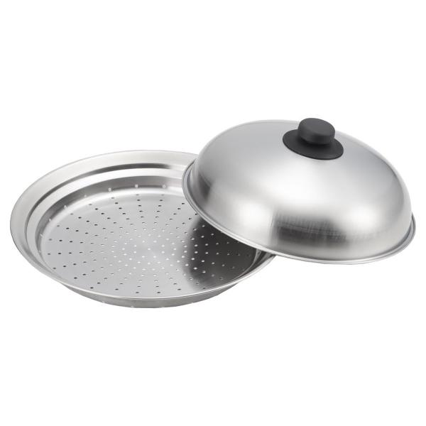 お手持ちのフライパンにのせるだけで蒸し器に早変わり!茶碗蒸しや中華まん、蒸ししゃぶ等にあと一品欲しいときにもドーム型のフタなので、タップリ野菜もスチームできる・食洗機不可・電子レンジ不可