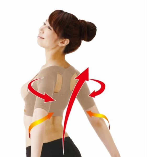 着るだけ簡単！美姿勢インナー■正しい姿勢へ導く: たすき掛けの構造が肩甲骨を引き寄せ、猫背を自然とピンと伸ばします。■肩こりを軽減: 姿勢が良くなることで、肩甲骨周りの筋肉の緊張がほぐれ、肩が楽になります。■動きやすく快適: 特殊な形状で肩...