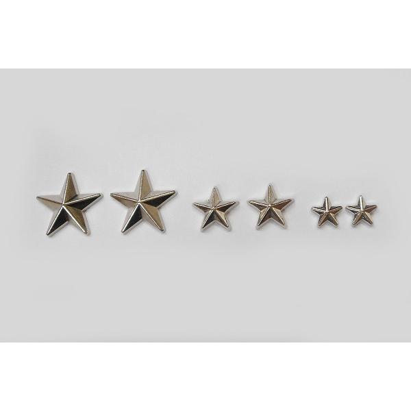 形状：星　スターカラー：シルバーサイズ大：20.5mmｘ19.5mm (10個入り)中：14.3mmｘ13.5mm (10個入り)小：9.5mmｘ9.0mm    (20個入り)