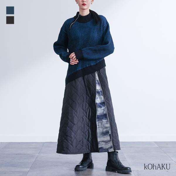 ニットワンピース 長袖 レディース ワンピース ロング丈 異素材 アシンメトリー キルティング 配色 あったか 秋 冬 【TP】 トップス ニット セーター リブニット スカート ボトムス ロングスカート キルティングスカート ロングワンピ...