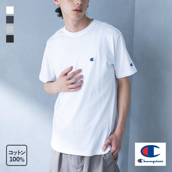 Tシャツ メンズ 夏 春 秋 トップス カットソー 半袖 ロゴ 刺繍 ワンポイント 綿100％ コットン100％ クルーネック インナー チャンピオン Champion 【MEN】 【TP】 ロゴT プルオーバー ホワイト 白 オフホワイト...