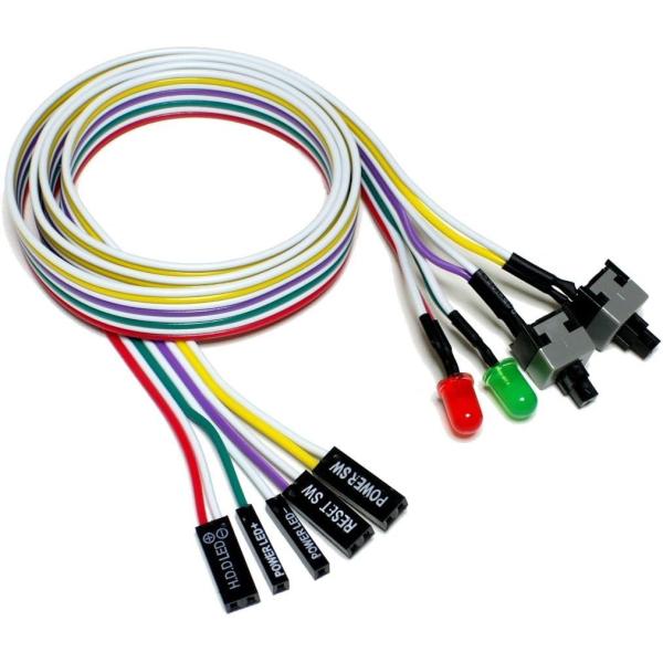 【 商 品 説 明 】PCマザーボード用のプッシュスイッチ2個とLEDランプ2個を、1本にまとめたケーブルです。フラットケーブルなので綺麗に配線できます。また4本にバラして使う事も可能です。【 商 品 仕 様 】ケーブル長：(約)65cmL...