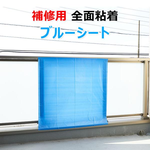 補修用ブルーシート補修用全面粘着ブルーシート 1m×1m（1枚入）被災した窓や壁、外構に貼るだけで簡単に簡易補修ができます。日本製のブルーシートに全面粘着加工を施し、はく離フィルムをはがして補修したい箇所に貼るだけの簡単施工です。材質：基材...
