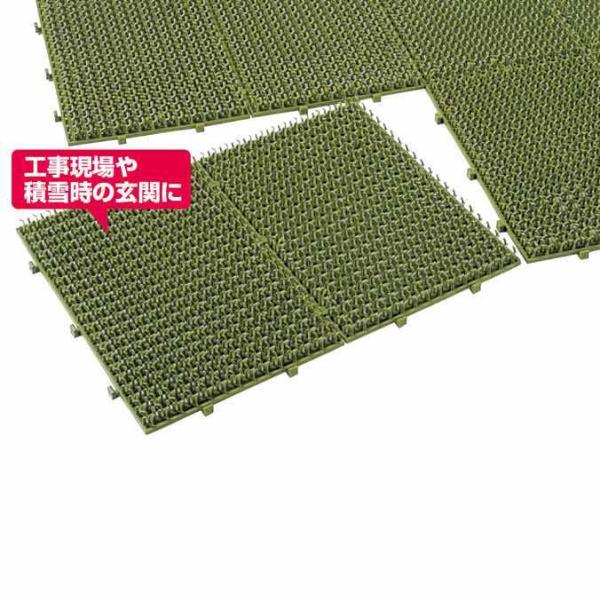樹脂マット（粗土砂・雪落とし用）スパイクターフ雨水や土砂などのたまりやすい場所や、ぬかるんだ場所でも除塵効果を発揮します。工事現場や積雪時の玄関に■組立は簡単なジョイント式連結強化にはジョイント部品をお使いください。材質：特殊ポリエチレン規...