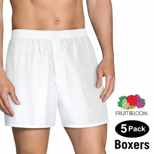 説明不要のアメリカの老舗下着メーカー「フルーツオブザルーム」の5枚1セットのトランクス (下着) です。これぞクラシック！な白トランクス。1パック5枚入りなので、2パック同時に購入していただければ着用が1週間で1回未満で回せ、寿命が長くなる...