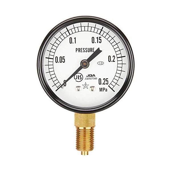 【商品概要】圧力レンジ(MPa):0.0~0.25最小目盛(MPa):0.010呼び称:AT1/4×60×0.25MPa精度:±2.5% FSケース形状:A大きさ:60mm接続部サイズ:G1/4B【商品説明】●ケースおよびカバーは電着塗装で...