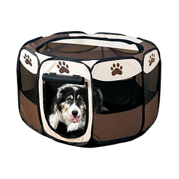 【商品概要】折り畳み簡単!!急な来客時やアウトドアにも最適!! ファスナー式だから愛犬が逃げ出さない!!急な来客時やアウトドア時に最適な折り畳み式のペットサークルです。 外面はメッシュ素材でできているので通気性にも優れています。 折り畳んで...