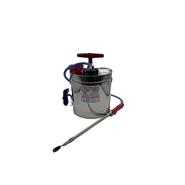 【商品概要】用途：殺虫、消毒、殺菌、散水などに。タンク容量：５Ｌ。最高圧力(MPa)：0.7ノズル長さ：約３６〜８５ｃｍ。吐出ホース長さ：０．９ｍ。主要部材質：タンク／ステンレス、ポンプ：ポリプロピレン、その他：黄銅、軟質塩化ビニル、ポリプ...