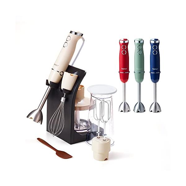 【商品概要】【お洒落だけど本格ハイパワー】お洒落なのに初心者でも気軽に使えるハンドブレンダーです。みじん切りやスムージーだけでなく離乳食も簡単に調理可能です。12段階のスピード調節もでき最大13800回/分のパワフル回転。豊富なアタッチメン...