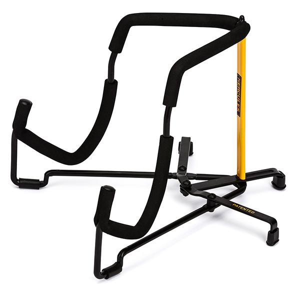 HERCULES TravLite GS302B：ソリッドギター・ベース用 ■ワンタッチで畳み込める、ソリッドギター用”トラベライト”スタンド！■SFF（スペシャルフォーミュレイテッドフォーム）ゴムが、ギターにあたる部分に使用され保護します...