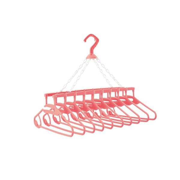 【送料無料】一度に干せて一度に取り込める10連ハンガー。Tシャツの襟ぐりを伸ばさずに掛けられる。バーが外せるから、キャミソール等の肩紐のある服も干しやすい！商品サイズ 使用時：460×375×420mm収納時：800×190×73mm商品重...