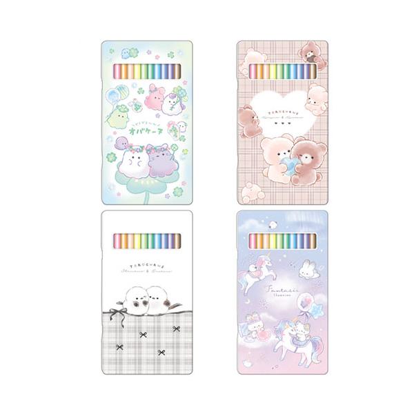 【送料無料】かわいいデザインの缶入り色鉛筆セットですサイズ：約H240×W115mm12色：くろ・ちゃいろ・うすだいだい・むらさき・あお・みずいろ・みどり・きみどり・きいろ・オレンジ・あか・ピンク
