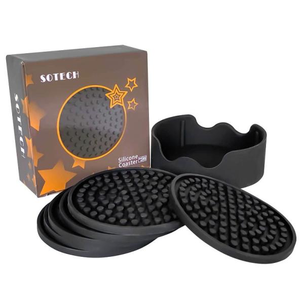 【商品名】　SOTECH シリコンコースター6枚セット 厚いドリンクコースター ホルダー付き カップマット 滑り止め くっつかない ステイプ 深いトレイ 【商品説明】　・お住まいの方へのギフト: 思慮深い、便利、装飾的な新築祝いの贈り物をお...
