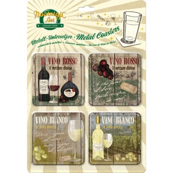 【商品名】　ワイン 赤 白 Vino Rosso &amp; Bianco Set/コースター 4枚 セット (ブリキ製) 【商品説明】　・デザイン性が高く、お部屋のインテリアとしても最適です。・ノスタルジックなデザインが人気のブリキ製コー...