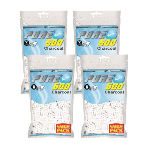 【商品名】　PURE スリム チャコール フィルター 6mm x 25mm バリューパック600 ×４個セット 手巻き用 【商品説明】　・サイズ:直径6mm 長さ25mm。内容量: 約600個入り　×４個セット。・フィルターの約半分にチャコ...
