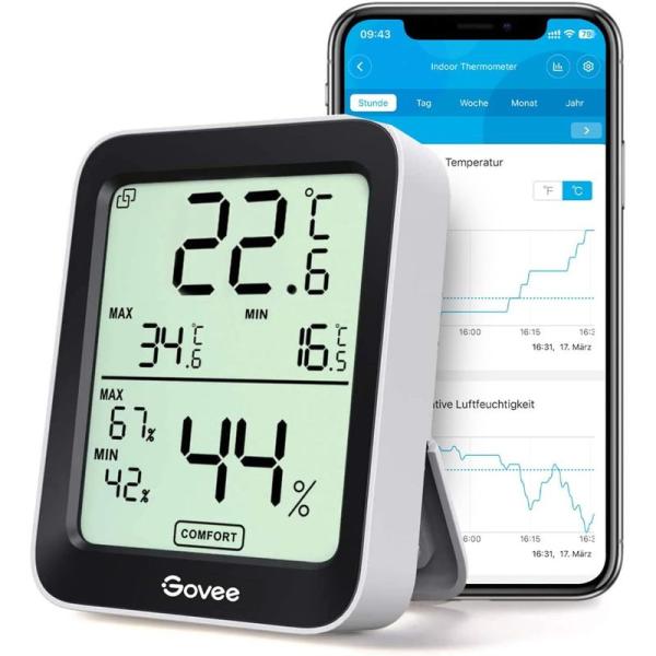 【商品名】　Govee 温湿度計 温度計 湿度計 Bluetooth デジタル スマホで温度湿度管理 温度 湿度 高精度 コンパクト 大画面 グラフ記録 【商品説明】　・【Bluetooth接続・遠隔確認】Govee Bluetooth温湿...