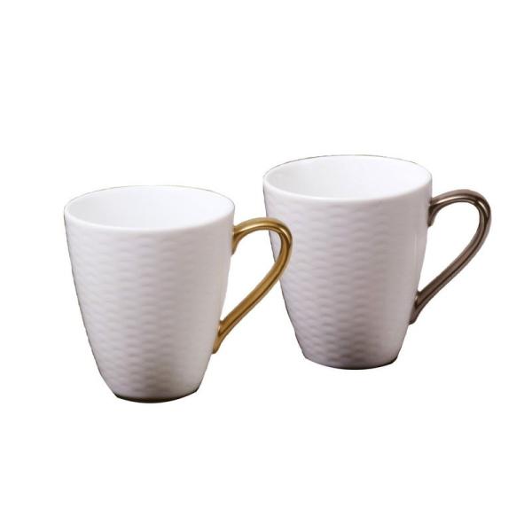 【商品名】　Noritake ノリタケ マグカップ ( ペアセット ) 295cc アミ 2個 金 銀 ファインポーセレン P5355L/1605-6 【商品説明】　・サイズ:容量:約295ml 【サイズ】　高さ : 11.30 cm　横幅...