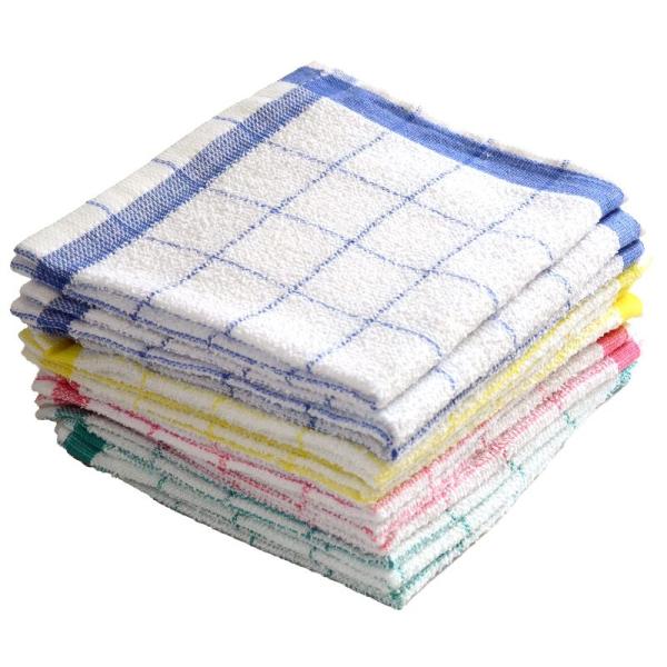 【商品名】　キッチンタオル 格子ふきん 4色 綿100% 業務用 (ブルー ピンク イエロー グリーン, 100枚) 【商品説明】　・タオルサイズ ： 約34×34cm　タオル重量 ： 約22g（70匁）　素材 ： 綿100%　原産国 ： ...