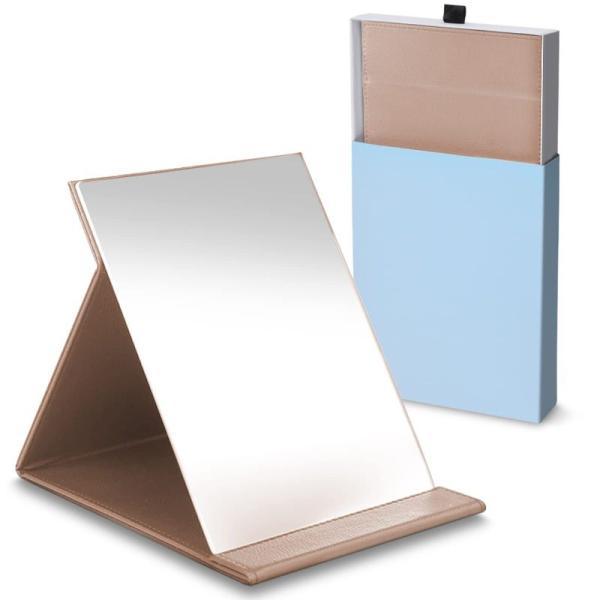 【商品名】　ICHIFUJI スタンドミラー 卓上鏡 卓上ミラー スタンドミラー 化粧鏡 角度調整自由 折り畳み (M, ピンクベージュ) 【商品説明】　・【スタンドミラー】本体はコンパクト設計。フレームがないため鏡面部分を広く使うことがで...