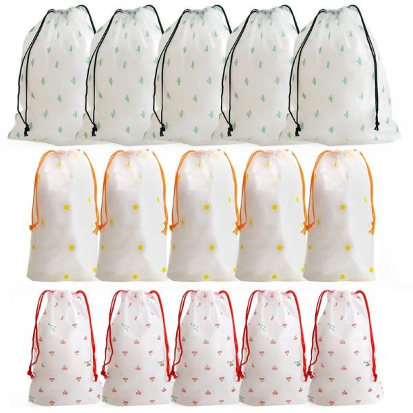 【商品名】　15枚セット 巾着袋 きんちゃく袋 ビニール 防水 温泉バッグ S/M / Lの3サイズセット 小分け ビニール袋 着替え袋 靴入れ袋 トラ 【商品説明】　・【たっぷり使える15枚セット！】「SunSlow」製のビニール巾着袋は...