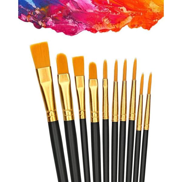 【商品名】　LIKENNY 画材筆 ペイントブラシ 10本セット 油絵筆 水彩筆 絵筆 アクリル絵の具 平型筆 丸筆 ナイロンの毛 画筆 短毛筆 大人&amp; 【商品説明】　・【さまざまな使用シナリオ】：初心者、趣味を楽しむ人、学生、アー...