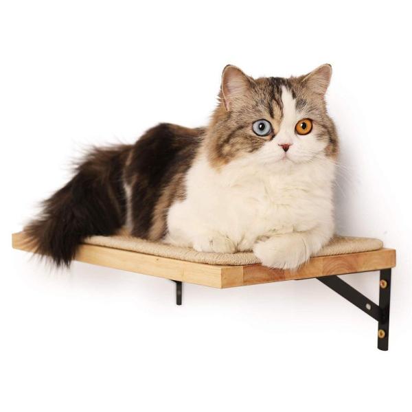 【商品名】　FUKUMARU 壁掛け式猫用ステップ キャットウォーク 木製 取り付け簡単 【商品説明】　・しっかり取り付けられるーこのキャットステップには、石膏ボードの壁につける用の部品と頑丈な壁につける用の部品がそれぞれ入ってあります、説...