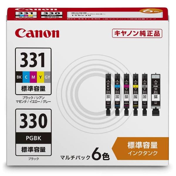 【商品名】　Canon 純正 インクカートリッジ BCI-331(BK/C/M/Y/GY)+330 6色マルチパック BCI-331+330/6MP 【商品説明】　・タイプ:純正 対応メーカー:キヤノン・安定した高画質プリント。・形状:独立...